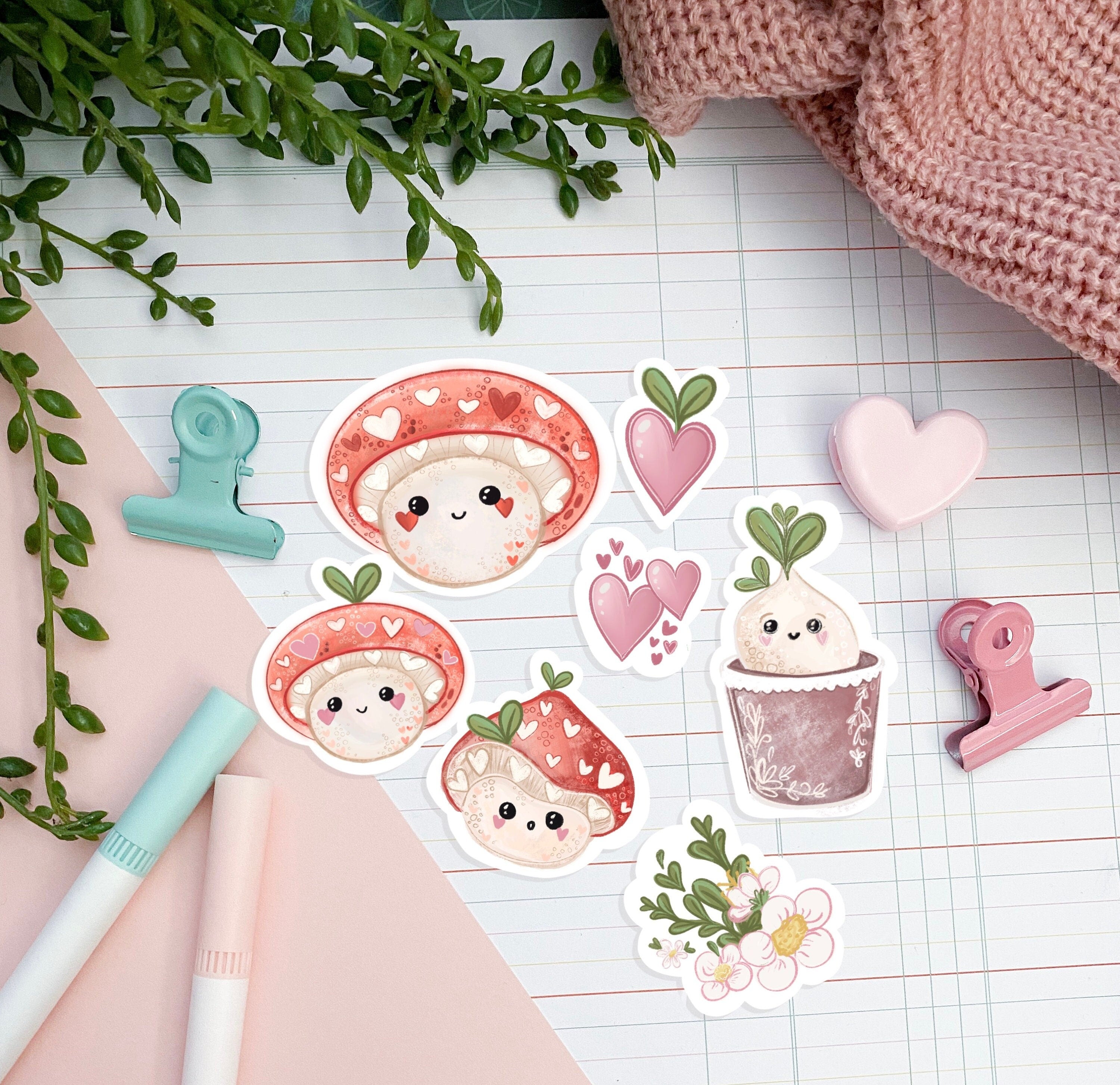 Kawaii Toadstool Sticker Pack - Cute Mushroom Decals for Scrapbooking ...